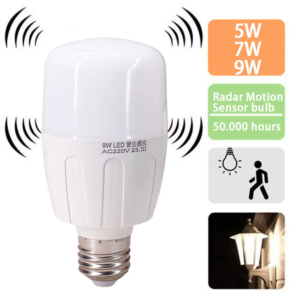E27 220V Radar Chuyển Động Ánh Sáng Hành Lang Cảm Biến LED Quả Cầu Đèn ...