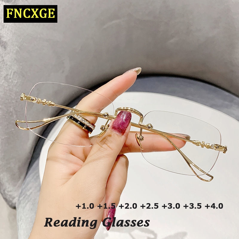 FNCXGE kính lão đọc sách nam nữ thời trang retro Rimless kính Chống Bức Xạ Tia Xanh Dương Kính ...