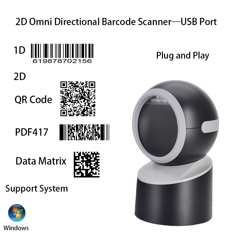 New Arrival USB 2D Desktop Omni Directional QR Code Barcode Scanner for ...