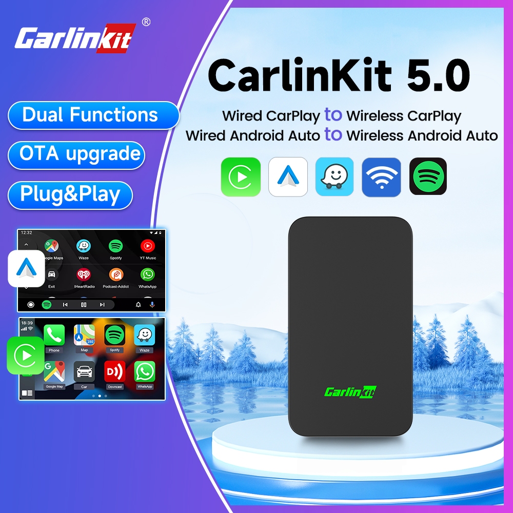 2023 CarlinKit 5.0 New Arrival 2-in-1 dual functions Turn wired CarPlay into Wireless CarPlay ...