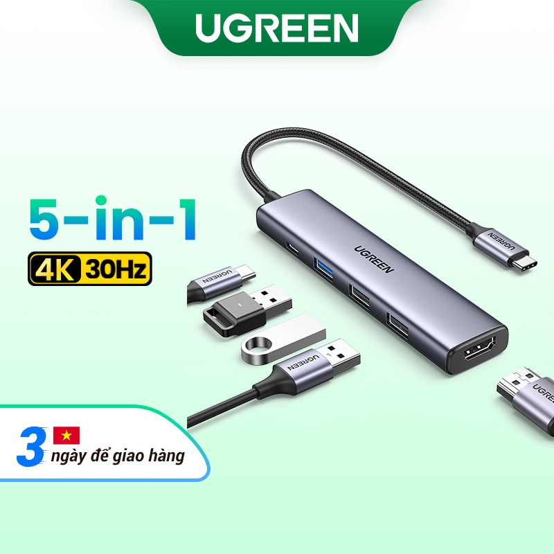 Bộ hub USB UGREEN chia 3 Cổng USB C 4K HDMI 5 trong 1 type C OTG | Shopee Việt Nam