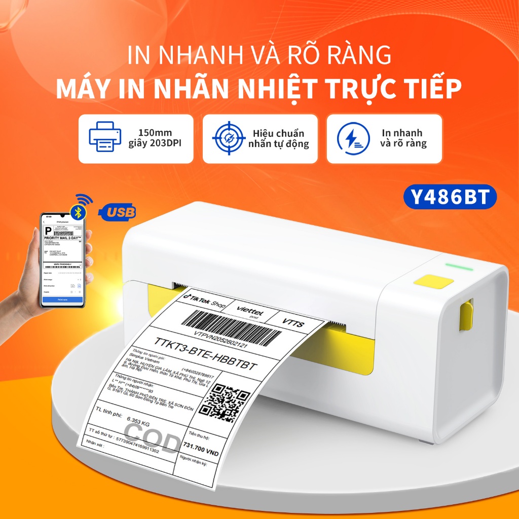 Máy in đơn hàng FLASHLABEL Y486 in đơn hàng, phiếu gửi, minicode, Logo Tự Dán, Bảo Hành 16 Tháng ...