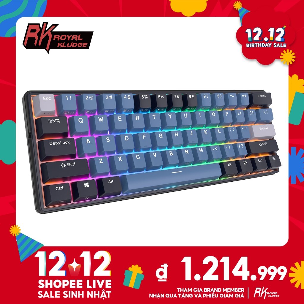 Bàn phím cơ ROYAL KLUDGE Rk61Plus 2.4G Kh Ng D Y bluetooth 3.0 V Usb C Ba Ch có đèn nền Rgb ...