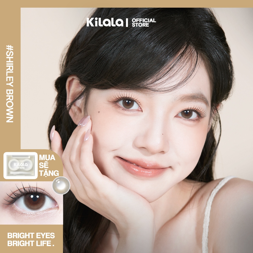 Kính áp tròng Kilala màu nâu Shirley Brown DIA 14.2mm lens cận 6 tháng ...