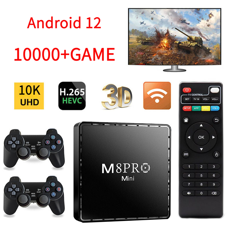 M8 pro Mini Video Game BOX 4K 64G 10000 Video Console Hai Tay Cầm Chơi Game G31 CPU H313 Hệ ...