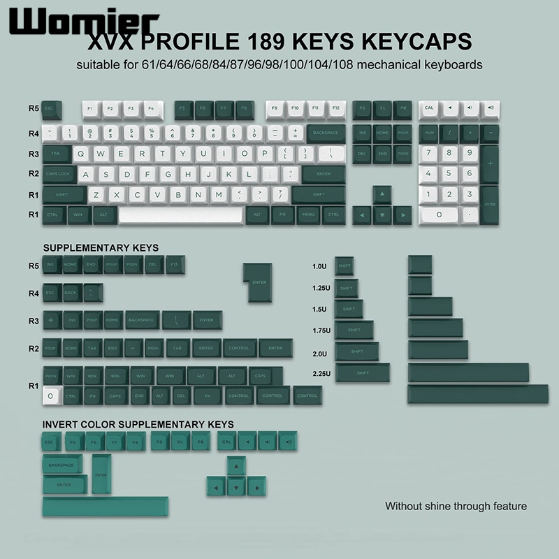 Womier 189 Phím PBT ISA Profile Keycaps Mũ chìa khóa bắn đôi cho 60% 65 ...