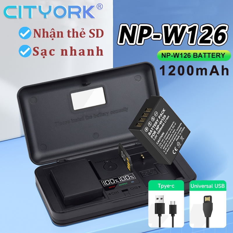Bộ sạc pin CITYORK NP-W126 W126S W126 FUJIFILM X-T2 X-T3 X-Trai30 X-TE3 ...