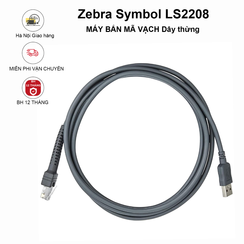MÁY BẮN MÃ VẠCH USB Dây cáp Dây Cáp Máy Quét Mã Vạch 2M USB LS2208 ...