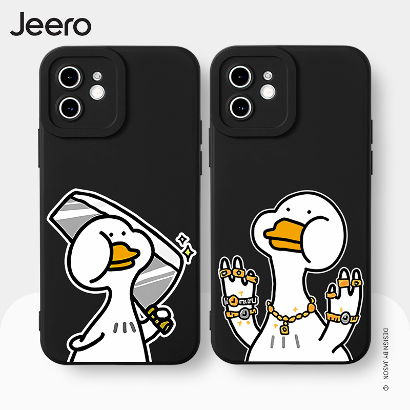 Ốp lưng JEERO mềm hoạt hình cặp đôi dễ thương đẹp độc lạ đen Cho iPhone 16 15 14 13 12 11 Pro ...