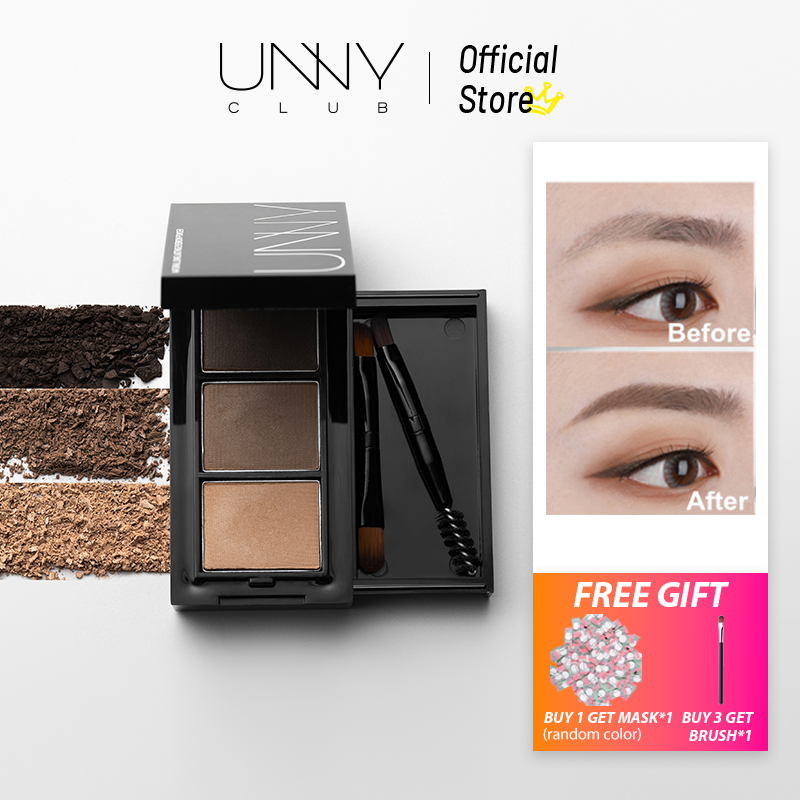 Bảng phấn kẻ lông mày UNNY CLUB 3 màu tùy chọn chống thấm nước có cọ và gương 3g | Shopee Việt Nam