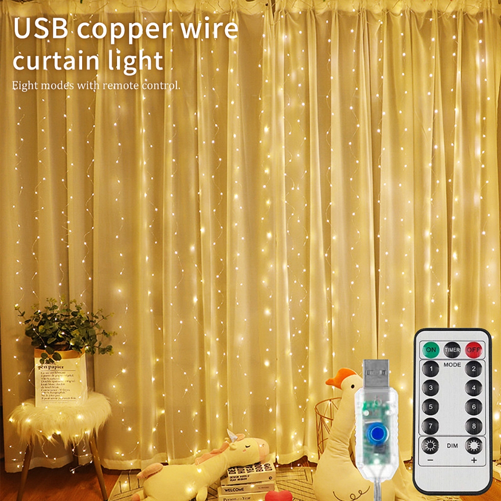welpur Rèm Cửa Đèn LED USB 8 Chế Độ Ánh Sáng Trắng Ấm Áp Trang Trí Phòng Giáng Sinh | Shopee ...