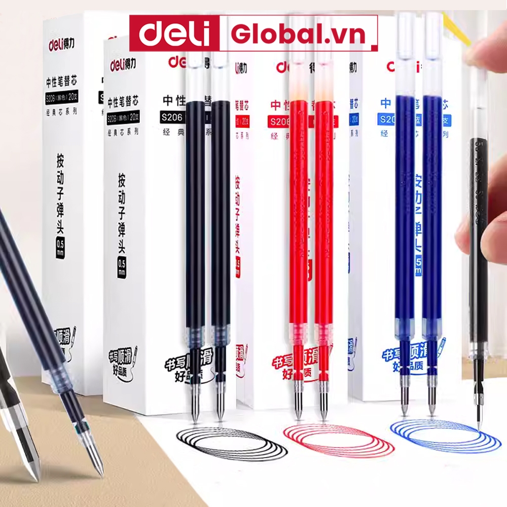 Ruột bút gel Deli 0.5mm dùng cho bút bi nước A575 lâu hết mực không gai khi viết mực trơn tru ...