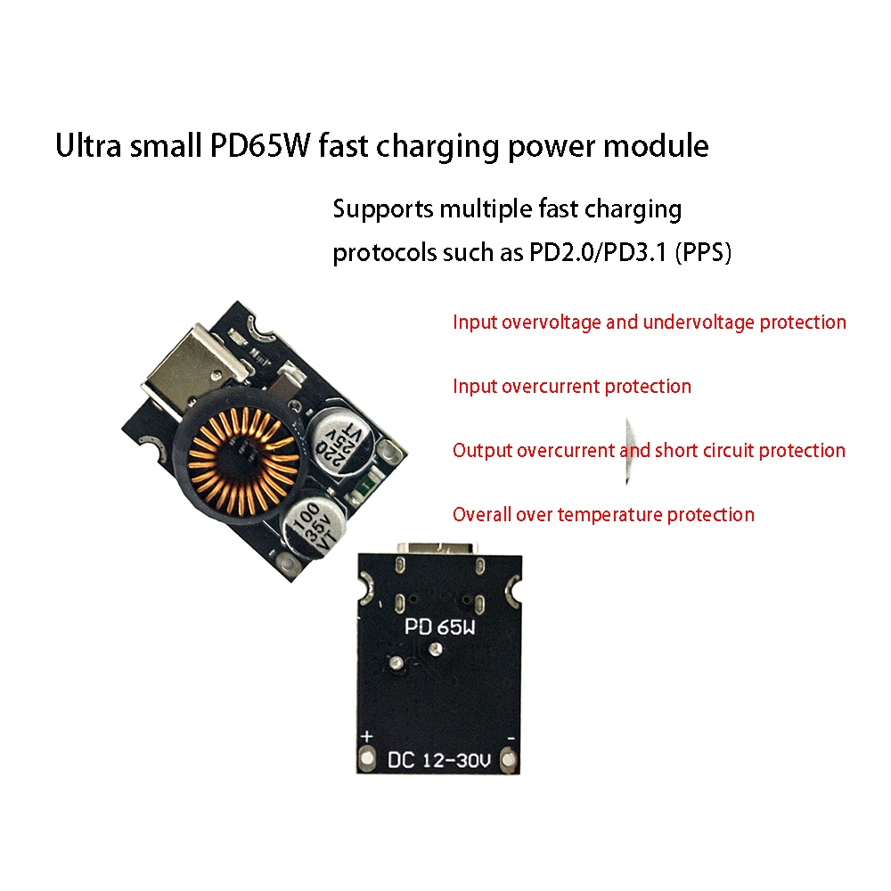 Mô Đun Sạc Nhanh 65W Type-C DC-DC 12-30V Sang 5V 9V 12V 20V 3A PD2.0 PD3.1 QC2.0 QC3.0 AFC FCP ...