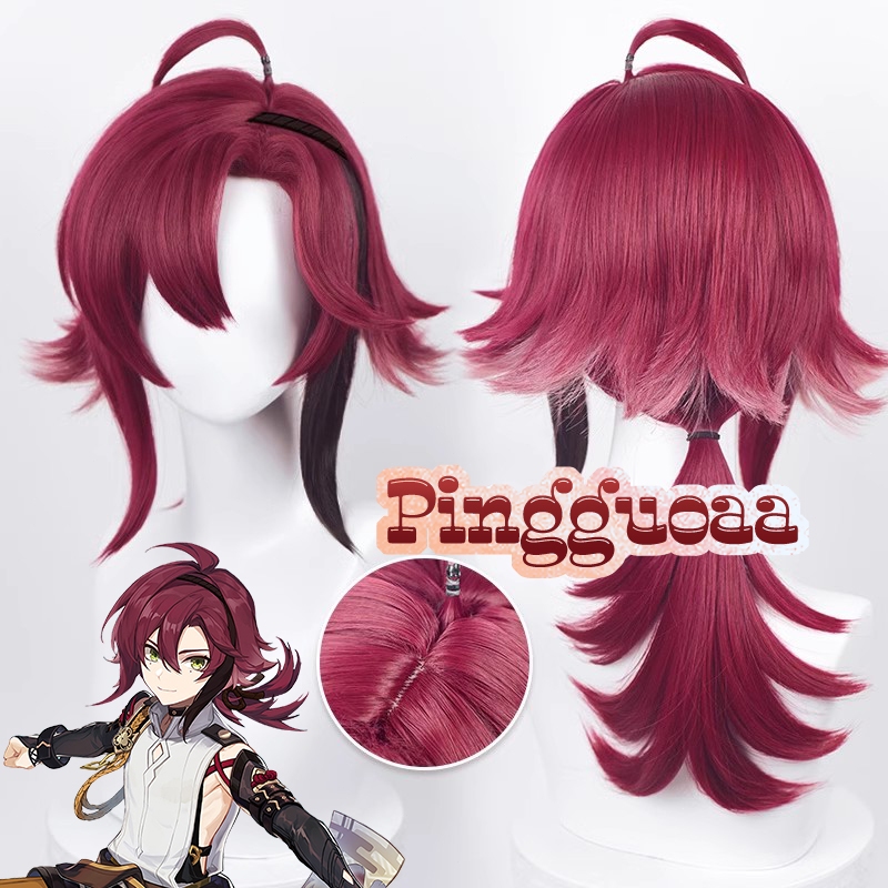 Genshin Impact Shikanoin Heizou Cosplay Wig 55cm Dark Red Heat ...