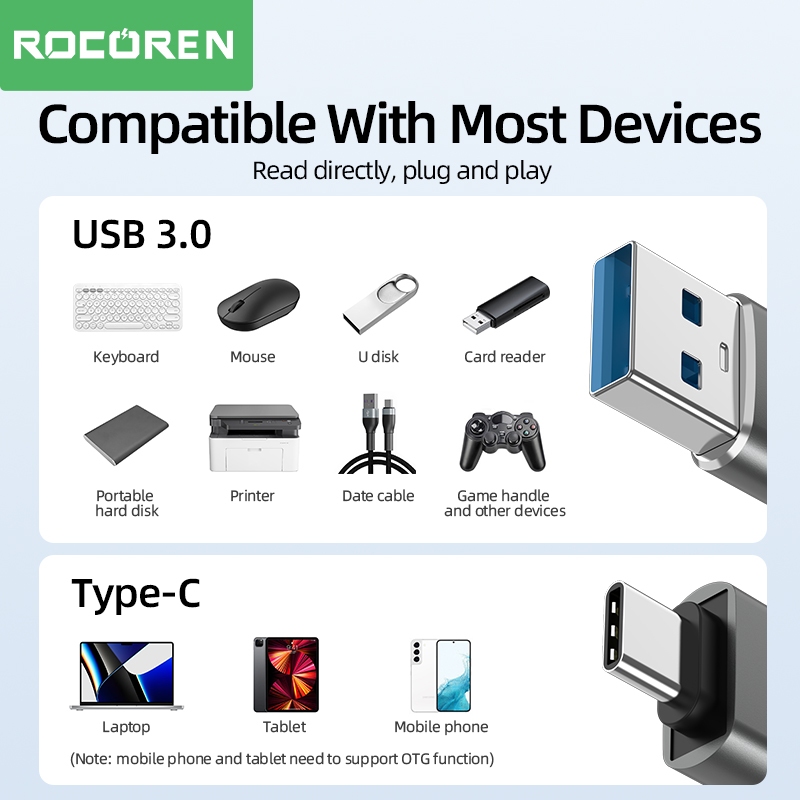 Rocoren OTG Adapter USB A 3.0 Nam Sang USB Loại C Nữ Chuyển Đổi Cho U ...