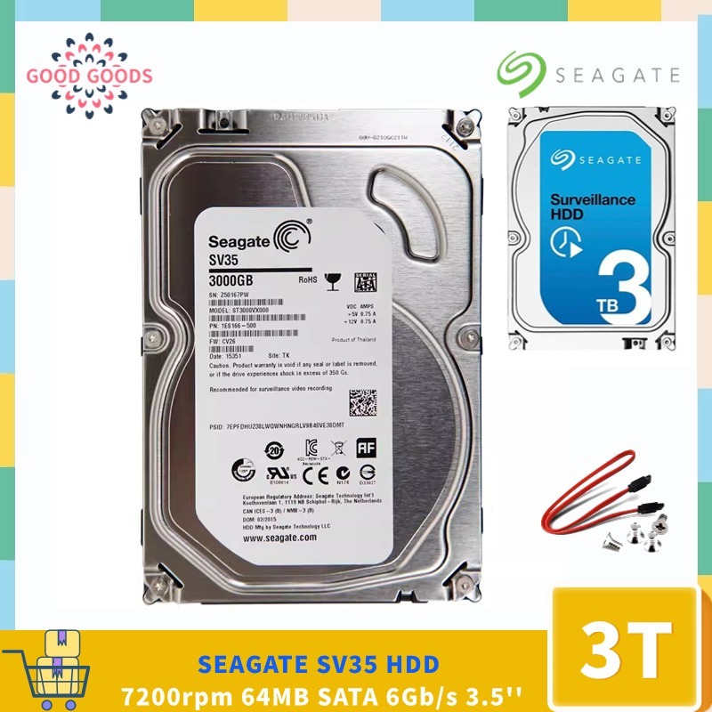 Seagate SV35 Series 3.5 HDD 3TB (ST3000VX000) 7200rpm 64MB SATA 6Gb / s ...