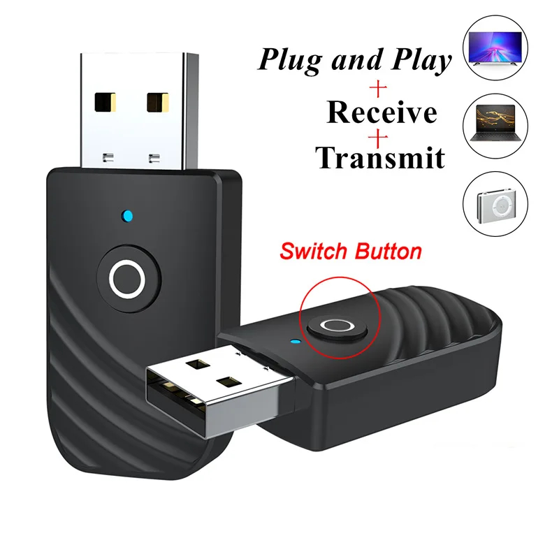Bộ thu phát âm thanh USB Bluetooth 5.0 không dây Bộ chuyển đổi 3in1 cho TV PC Xe hơi USB Dongle ...