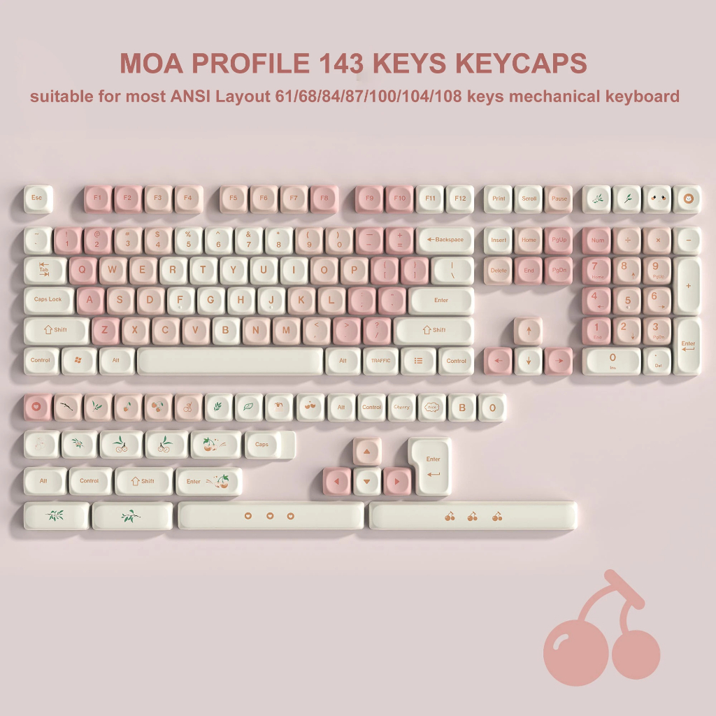 143 Phím MOA Profile Cherry Pink Keycaps Fresh Cute Dye Sub PBT Key Cap ...
