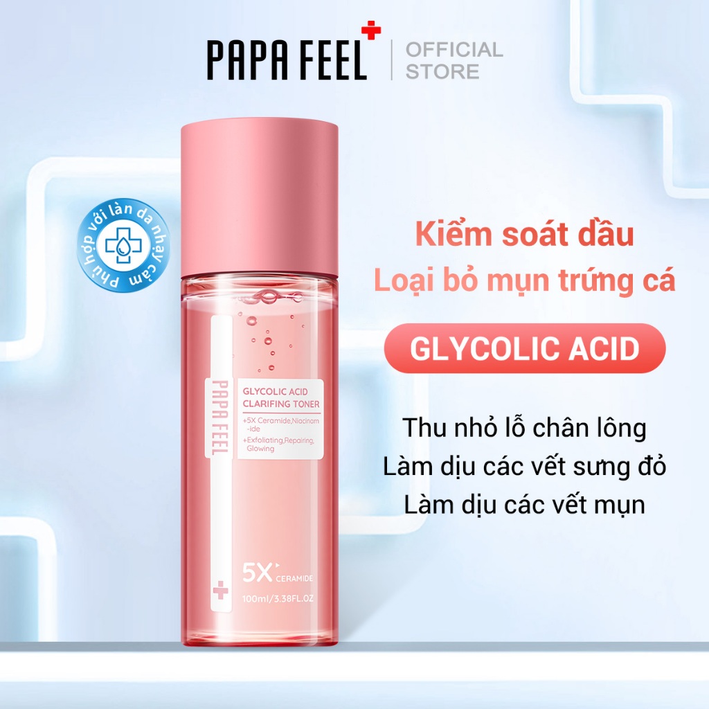 PAPA FEEL Nước Hoa Hồng làm dịu và cải thiện mụn, AHA 5%/PHA 3% Toner ...
