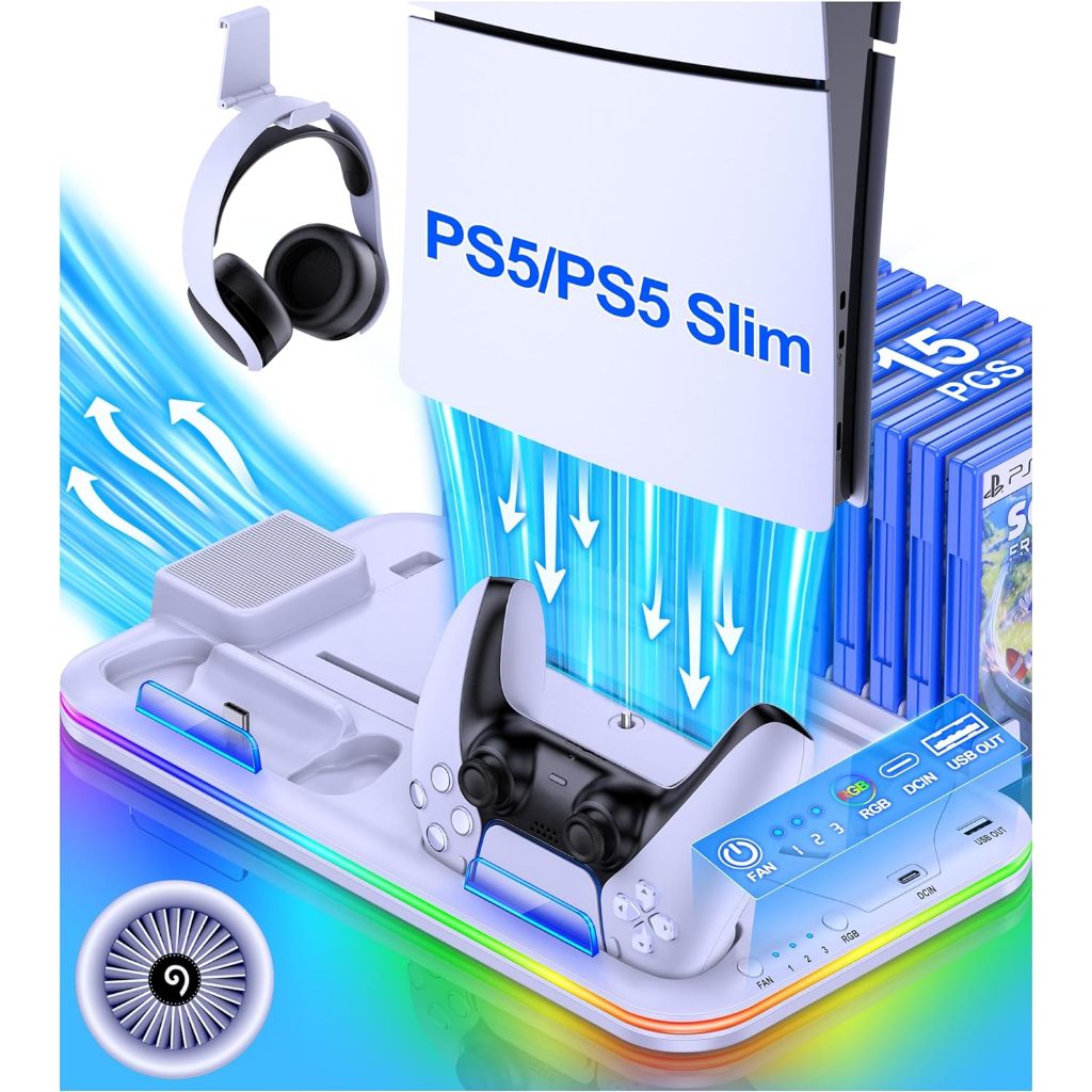 Trạm Sạc Đa Năng Có Đèn RGB Cho PS5 Slim/PS5 Pro Và Trạm Làm Mát Turbo ...