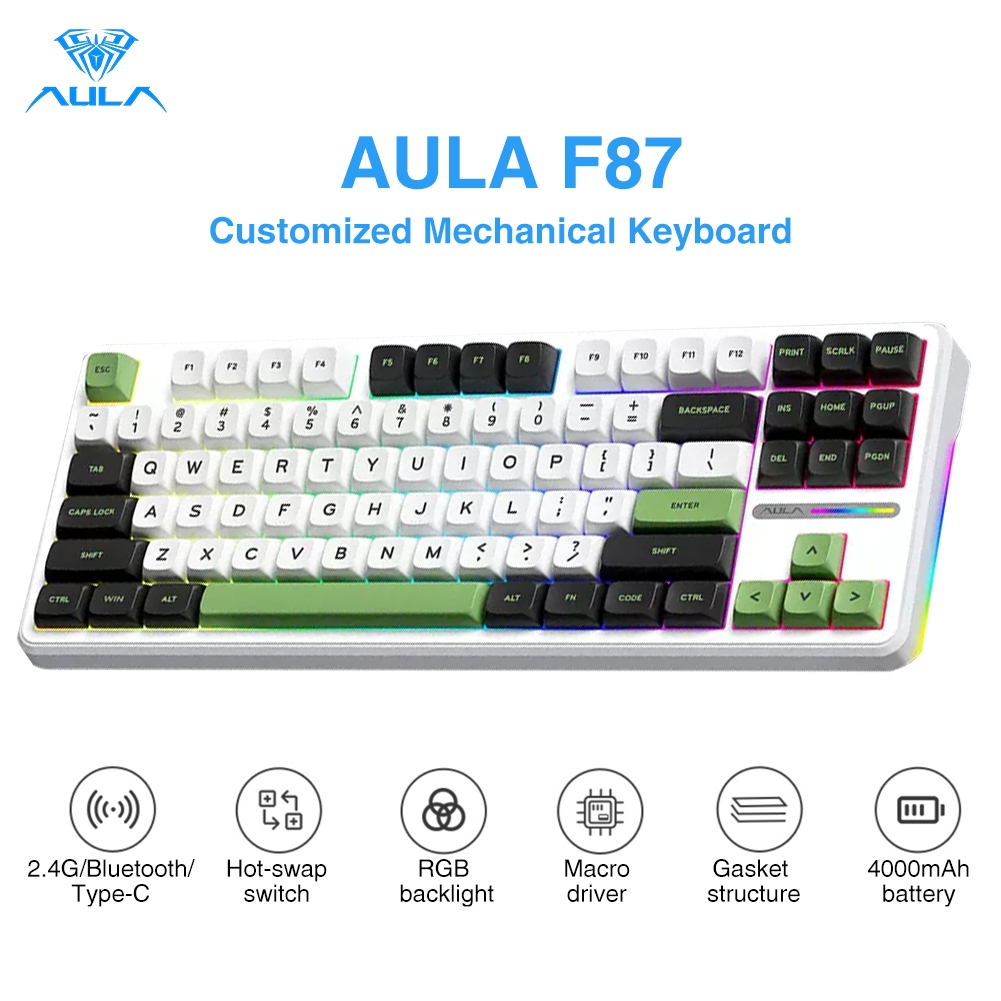 Bàn phím cơ AULA F87 87 phím có dây/2.4G/bluetooth không dây/80% ...