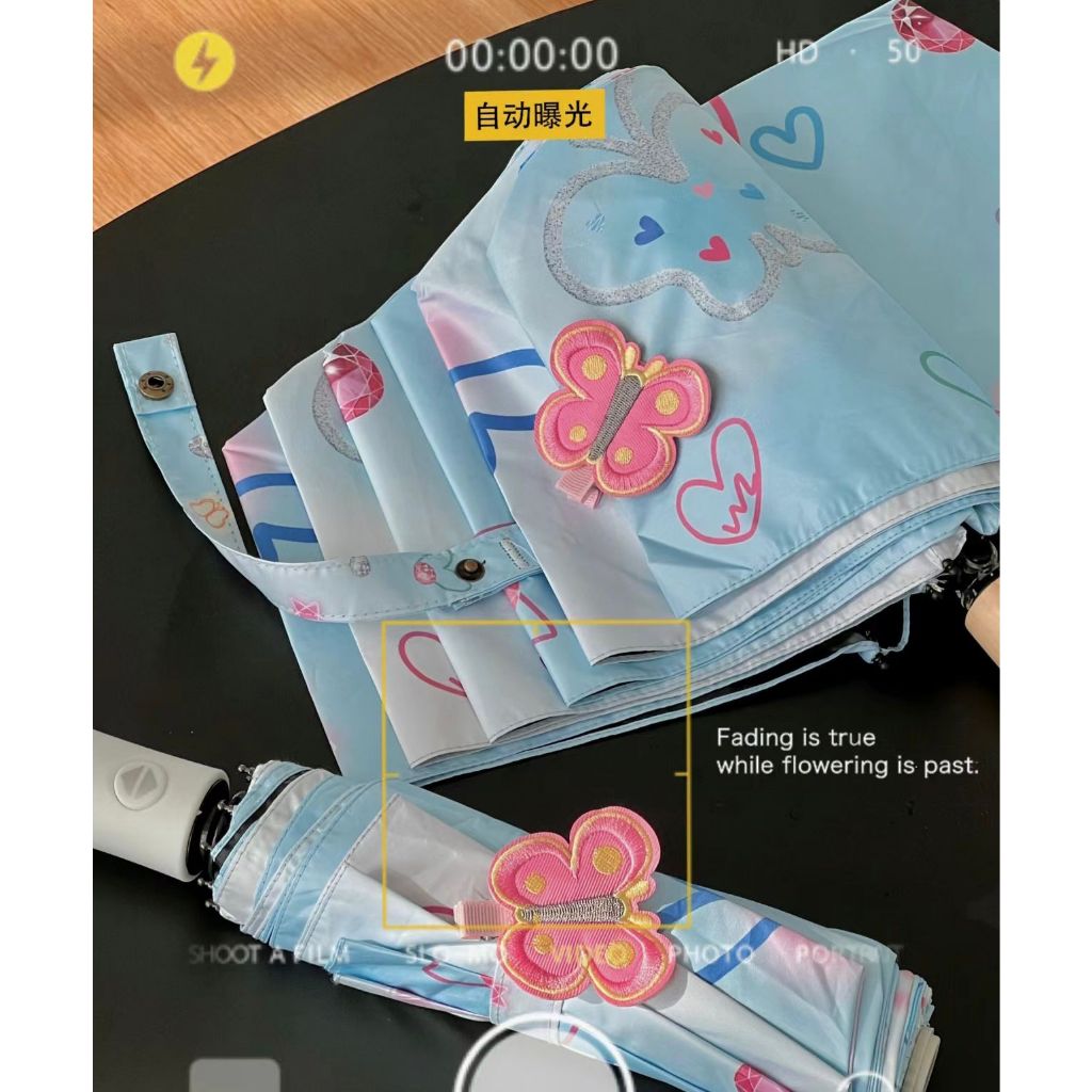 G318 Ohaya | Ins Love Bướm Gấp Ô y2k Graffiti Hoàn Toàn Tự Động Vinyl Chống Nắng Ô Gấp Mưa Chống ...