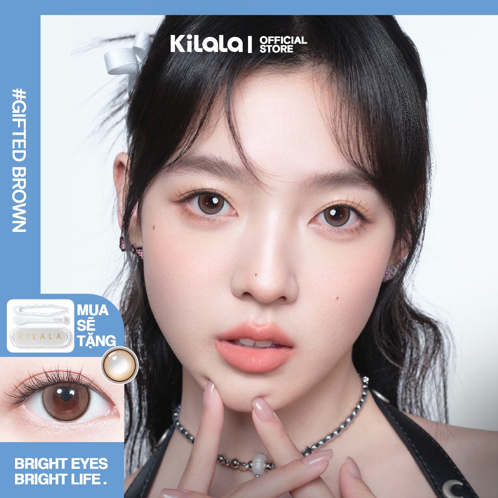 10 chiếc Kính áp tròng Kilala lens 1 ngày màu lam Gifted Brown DIA 14 ...