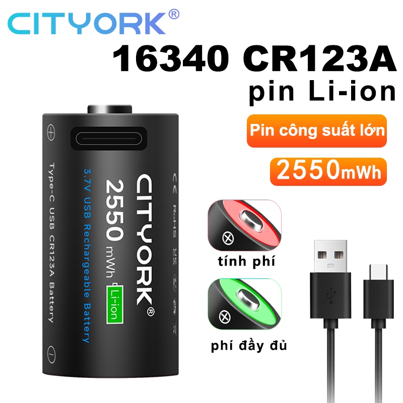 2 Viên Pin Sạc 16340 CR123A dung lượng 2250mAh 3.7V chạy quạt,đồ chơi ...