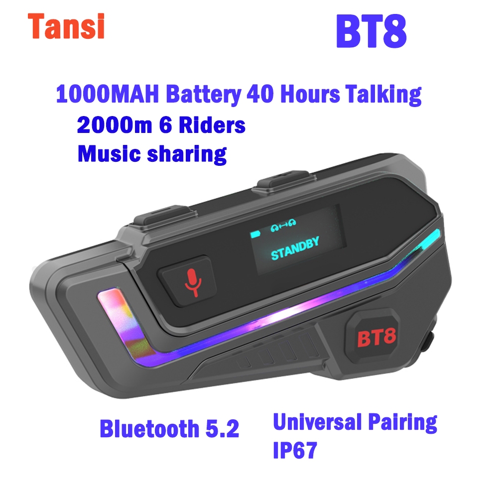 2024 Tansi BT8 Mũ bảo hiểm xe máy Tai nghe liên lạc Bluetooth 2KM 6 ...