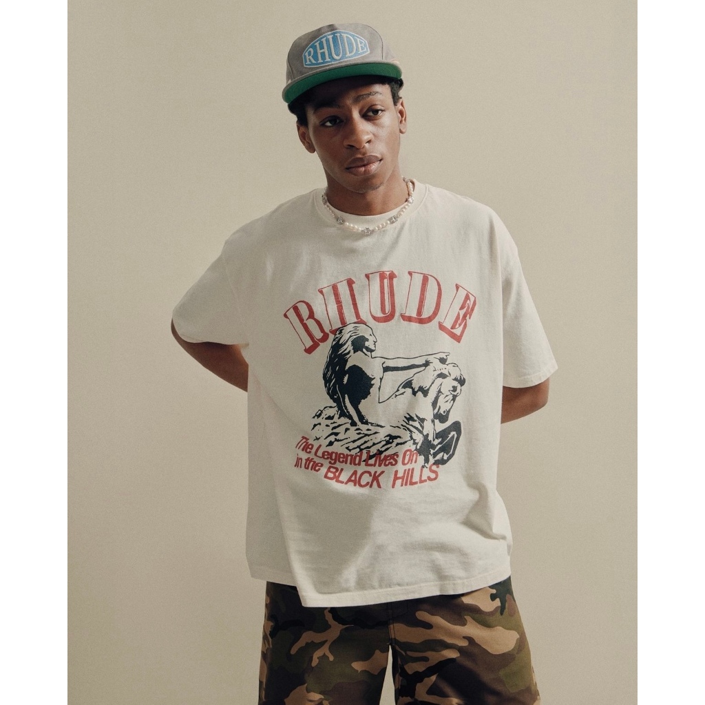 24ss new RHUDE retro letter slogan logo for couples summer round neck ...