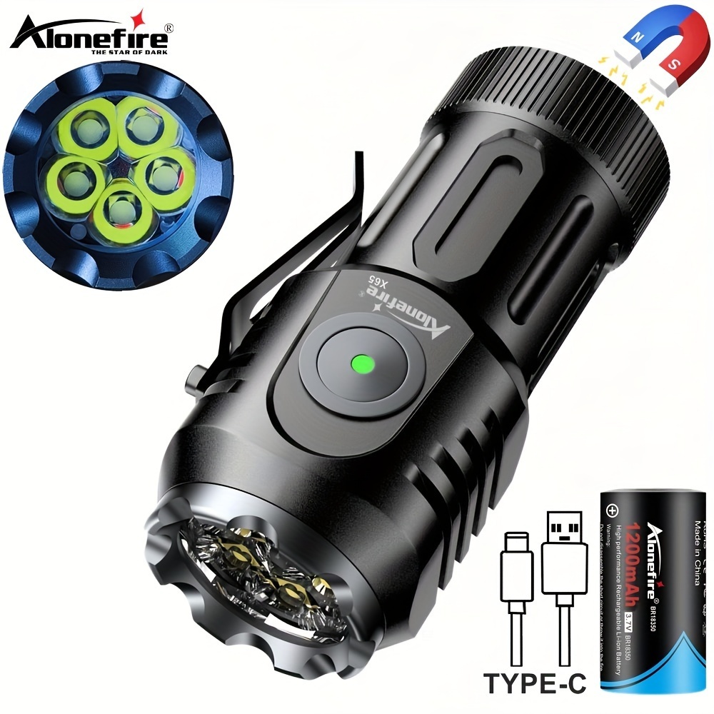 Alonefire X65 Mini 5LED Đèn Pin USB Sạc Với Pin 18350 5000LM Mạnh Mẽ ...
