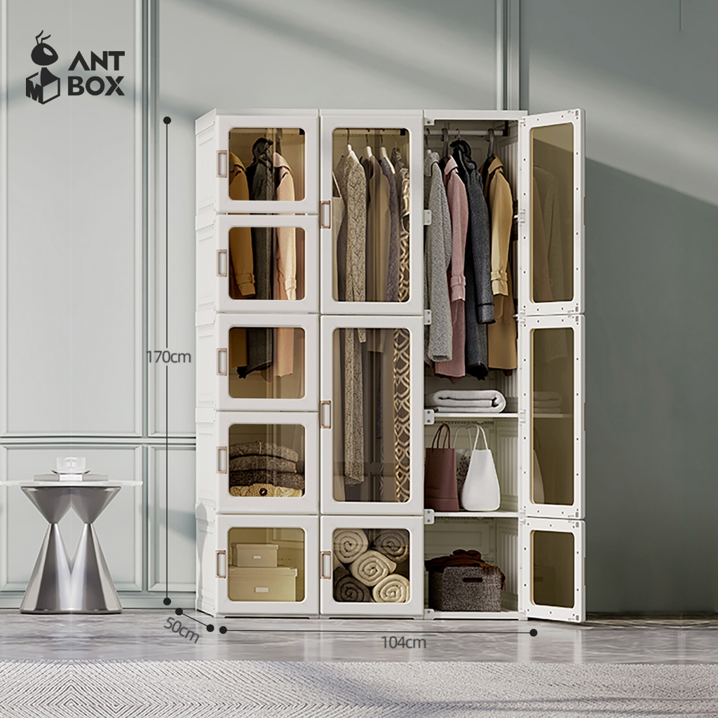 ANTBOX Tủ Quần Áo 15 Khối 3 Móc Treo 890L Tủ Quần Áo Di Động Lắp Đặt Trong Suốt Miễn Phí Hộ Gia ...