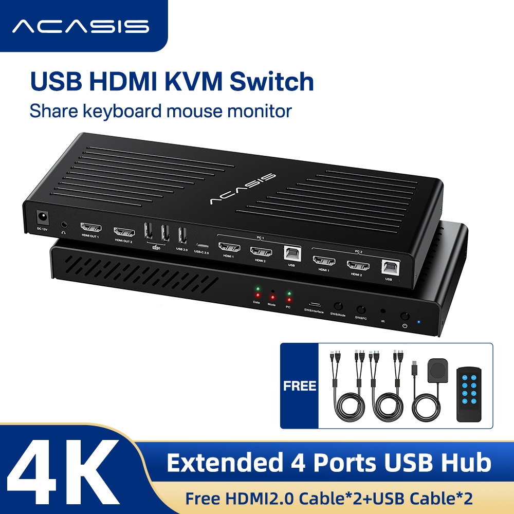 Acasis Bộ Chuyển Đổi usb hdmi kvm 2 Trong 4 Ra 4k @ 60hz ,kvm 1 Màn Hình 4 Dây Cáp Điều Khiển Từ ...