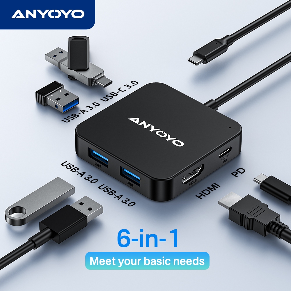 Anyoyo 6 TRONG 1 USB Type-C Sang HDMI HUB Với PD100W Sạc Nhanh USB 3.0 5Gbps Docking Station ...