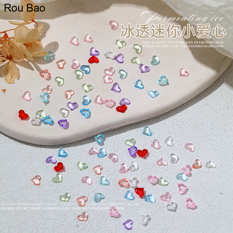 Rou Bao 50 Chiếc Móng Tay Mini Trong Suốt Trái Tim Làm Đẹp Hỗn Hợp Nhiều Màu Sắc Nhựa Móng Tay ...