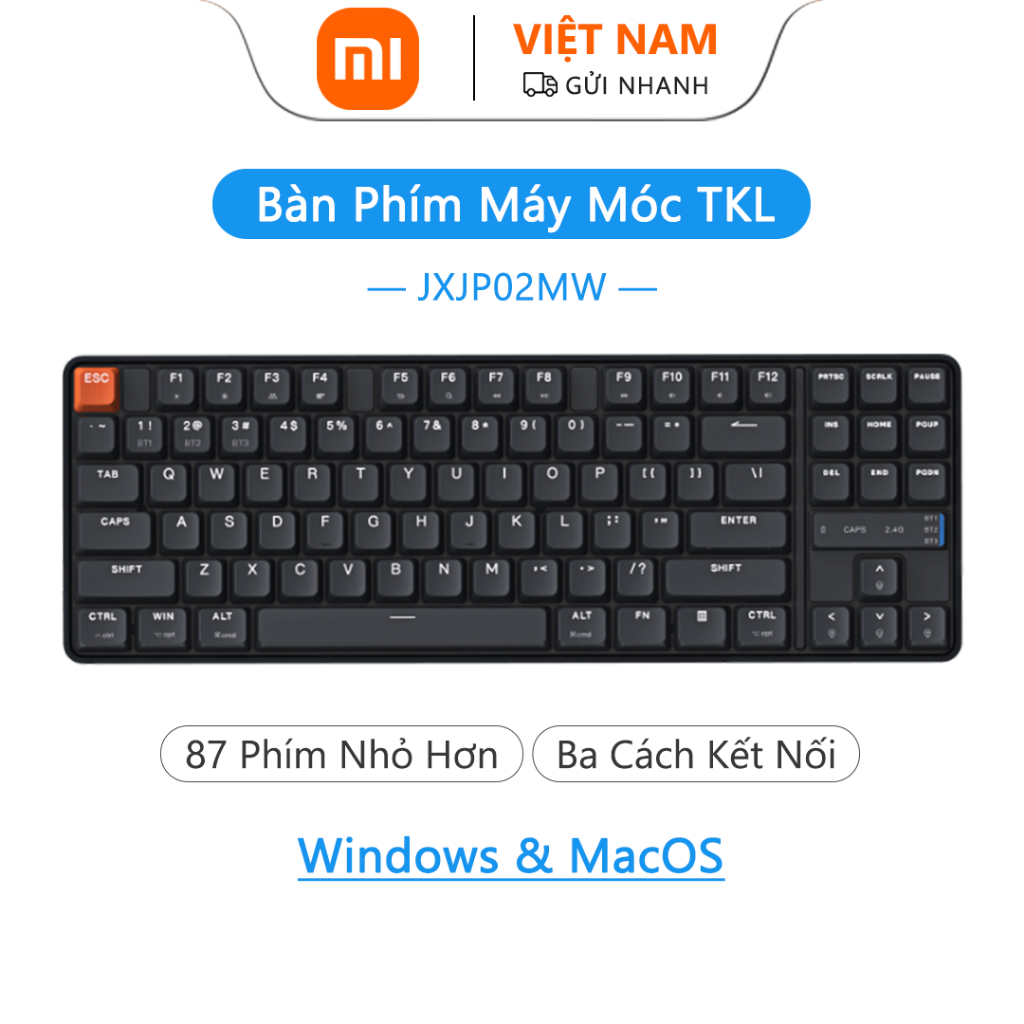 Bàn phím cơ Xiaomi, 2.4GHz + Bluetooth + Kết nối ba chế độ có dây, Khả ...