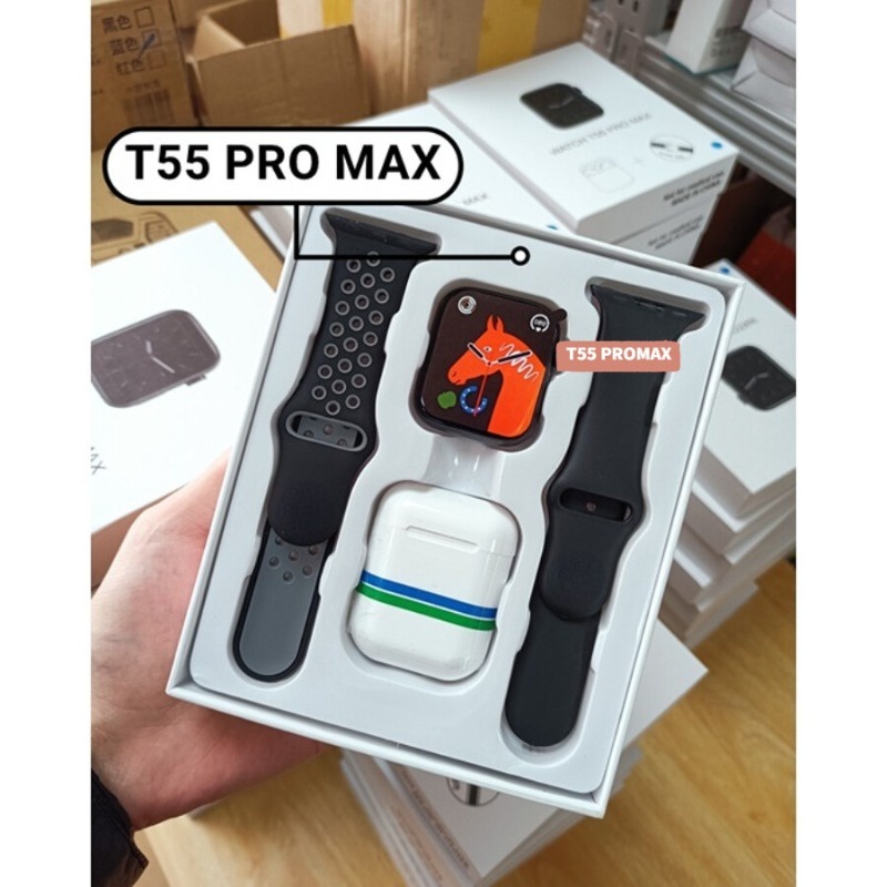 Đồng hồ thông minh chính hãng t55 pro max với 4 tai nghe Thiết kế mới ...