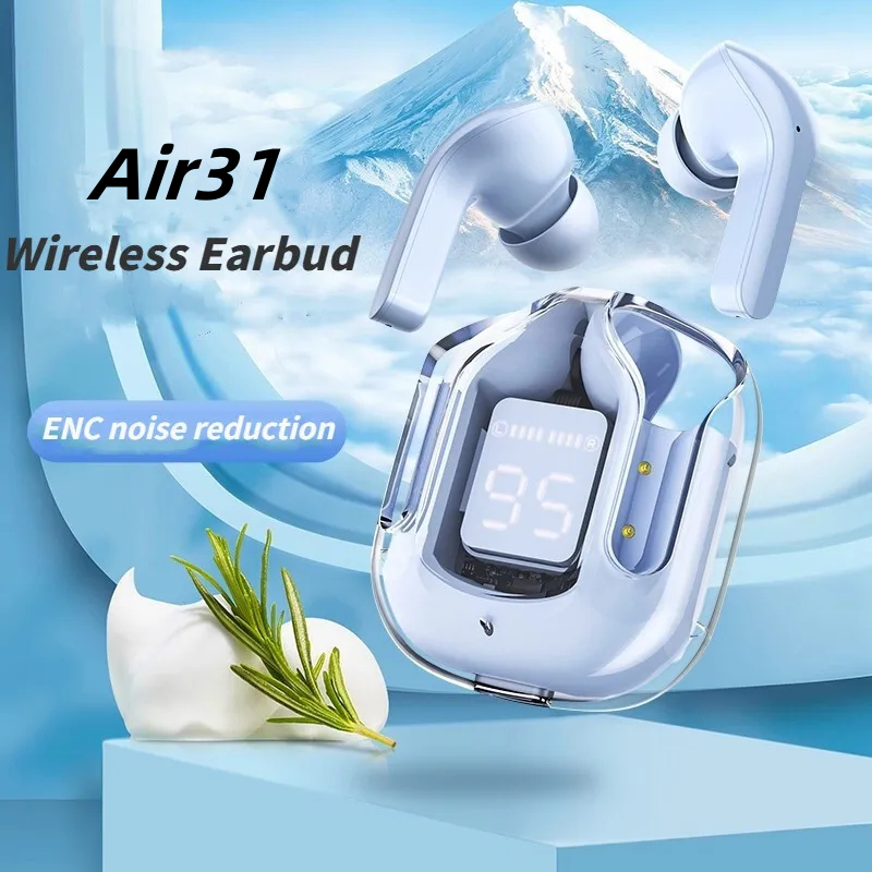 Tai nghe nhét tai Bluetooth trong suốt Air31 không dây có điều khiển cảm ứng và màn hình kỹ ...