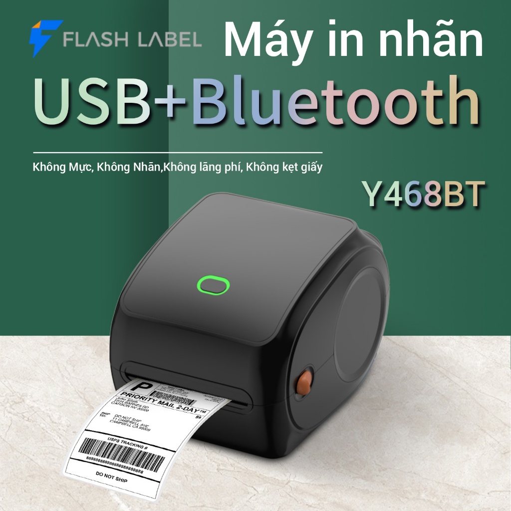 Khu vực HN Máy In Nhiệt Label Printer FlashLabel Y468 Thermal Printer USB+Bluetooth In Khổ A6 In ...