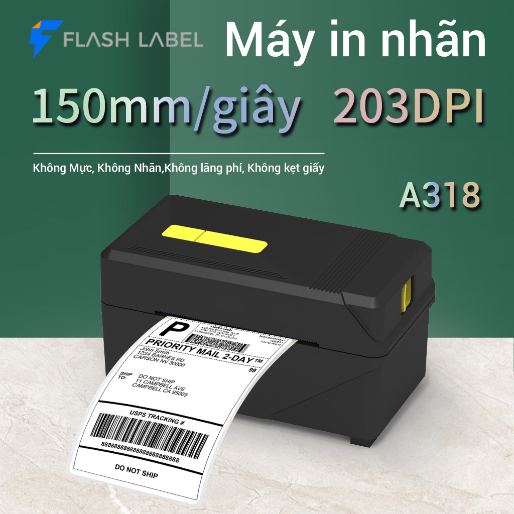 Khu vực HN Máy In Nhiệt Thermal Label Printer FlashLabel A318 In Khổ A7 ...
