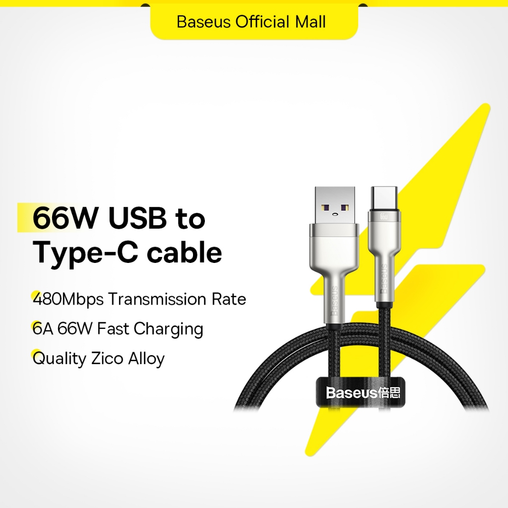 Dây cáp dữ liệu Baseus Cafule 66W USB sang Type-C bằng kim loại ...