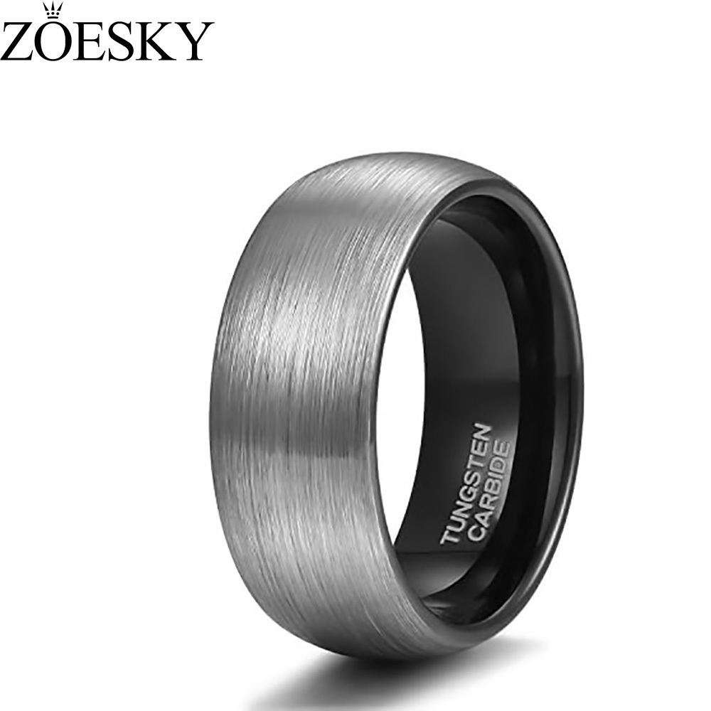 Zoesky 8mm Nhẫn Vonfram Dành Cho Nam Nữ Đính Hôn Cưới Ban Nhạc Chải Đen Thoải Mái Phù Hợp Với ...