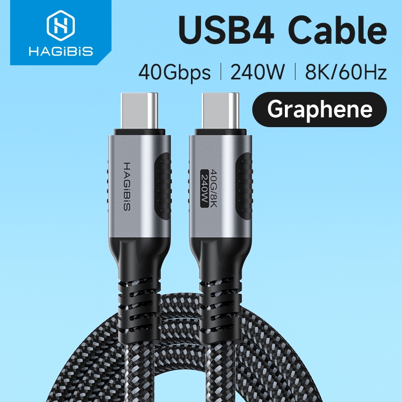 Cáp Hagibis USB4, Cáp sạc nhanh USB C sang USB C 240W bện Graphene với dây Video Thunderbolt 4 / ...