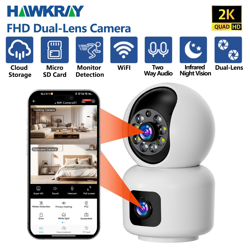 Dual lens -dual screens cctv trong nhà 3mp 2k camera điều khiển điện ...