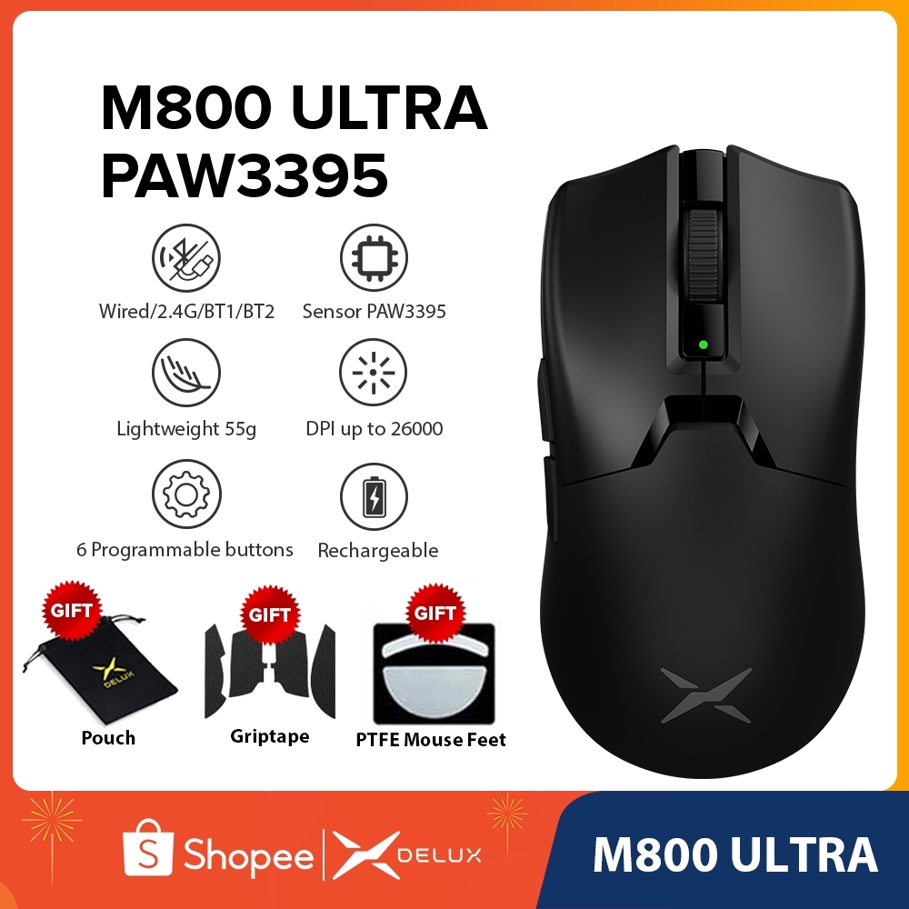 Chuột Chơi Game Không Dây Delux M800 Ultra PAW3395 DPI MAX 26000 RGB Cho PC Laptop | Shopee Việt Nam