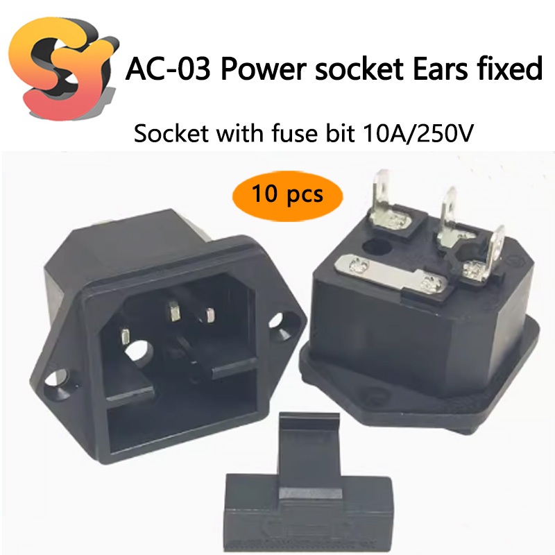 [Cung cấp hàng có sẵn] 10 ổ cắm điện AC-03 có ổ cắm cầu chì AC03 có tai cố định Ổ cắm điện 10A ...