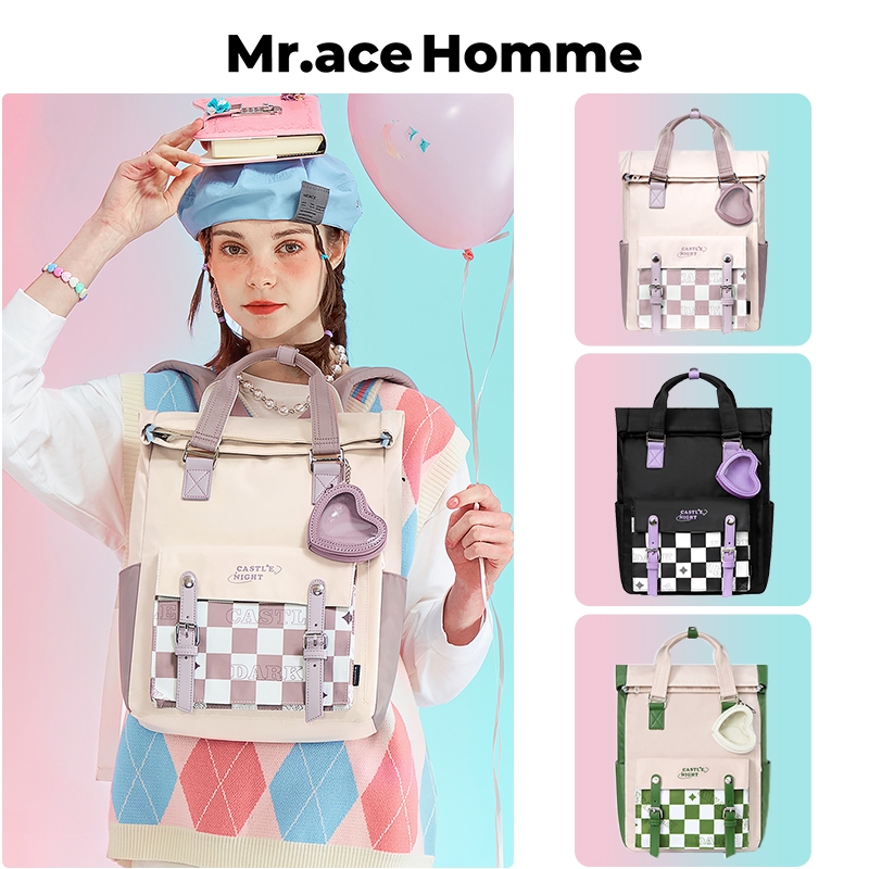 Mr. ace Homme Schoolbag Balo Đi Học Du Lịch Đựng Máy Tính Họa Tiết Kẻ Ô Mặt Trăng Ngôi Sao Cho ...