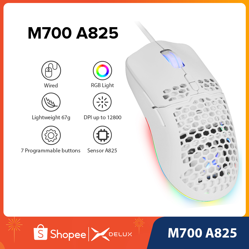 Chuột chơi game RGB nhẹ Delux M700 A825 67g 7200DPI 1000Hz Chuột tiện ...