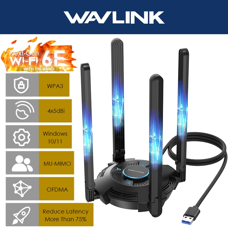 Wavlink AX210 5400Mbps USB WiFi Adapter Cho PC WiFi 6E Ba Băng Tần Ăng ...