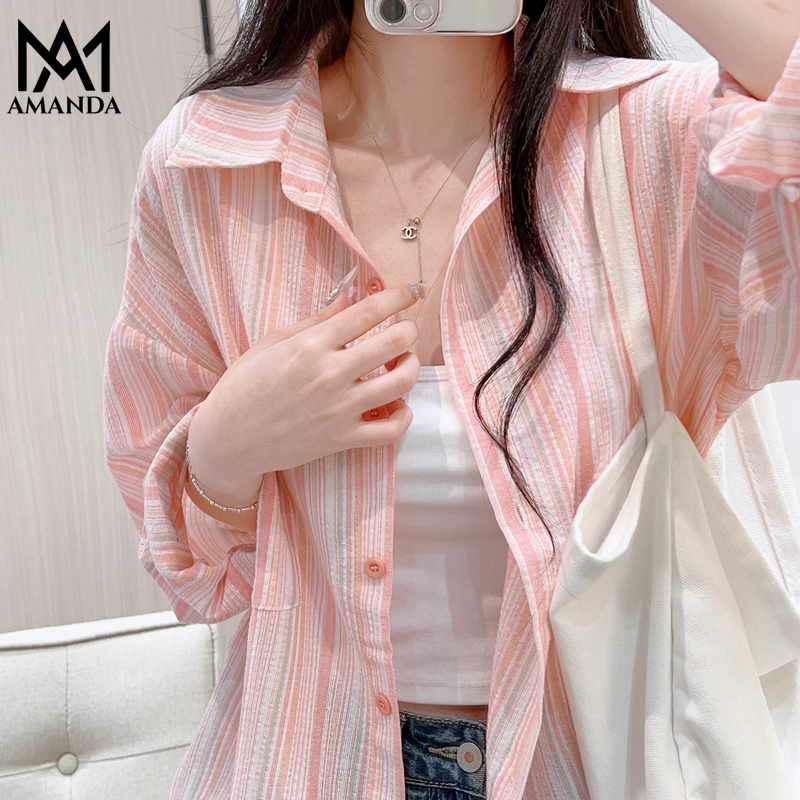 AMANDA Thời trang Hàn Quốc áo sơ mi kẻ sọc áo sơ mi hàn quốc sơ mi nữ ...